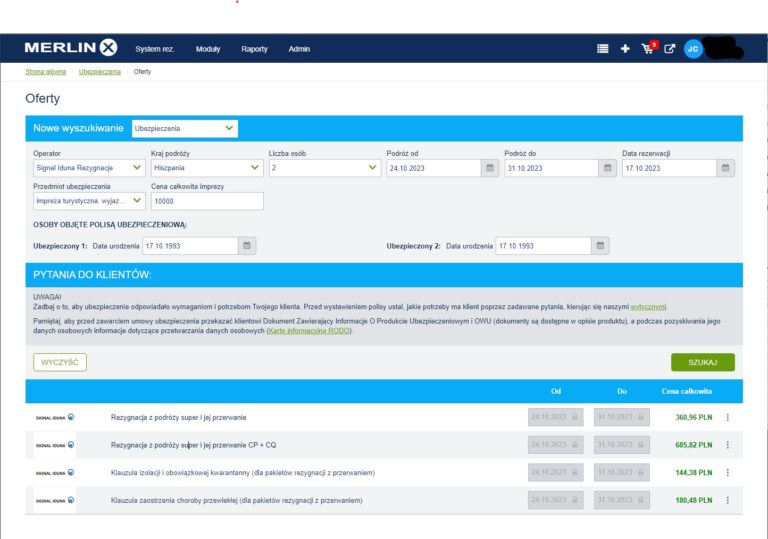 Signal Iduna – dodatkowe ubezpieczenie od rezygnacji – MERLINX